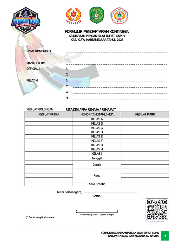 Formulir Pendaftaran Bupati Cup Iv Kukar Tahun 2023 | PDF
