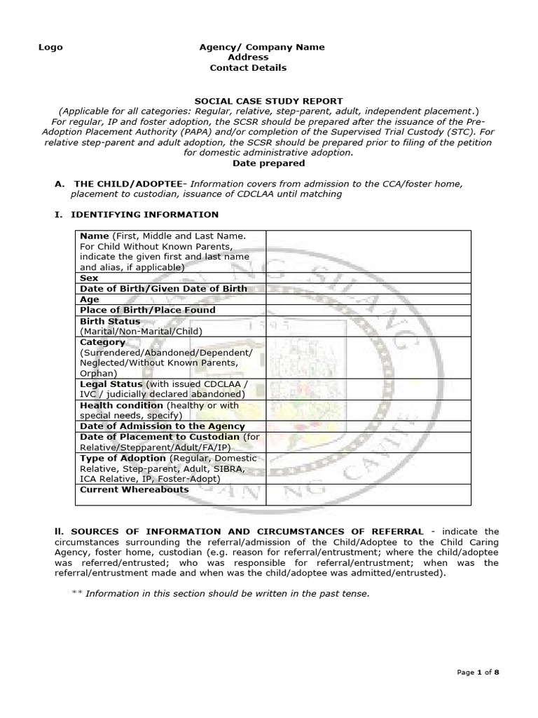 3.) SCSR Template As of 09.12.2022 | PDF | Adoption | Family