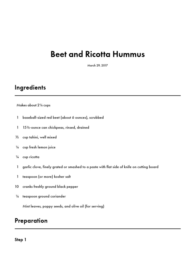 Beet and Ricotta Hummus Recipe - Bon Appétit | PDF