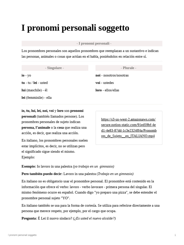 Pronombres personales en italiano | PDF | Pronombre | Mecánica del lenguaje
