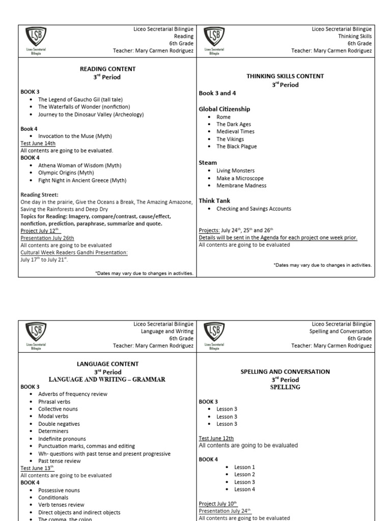 6th GRADE Unit 3 2023 | PDF | Verb | Grammatical Tense