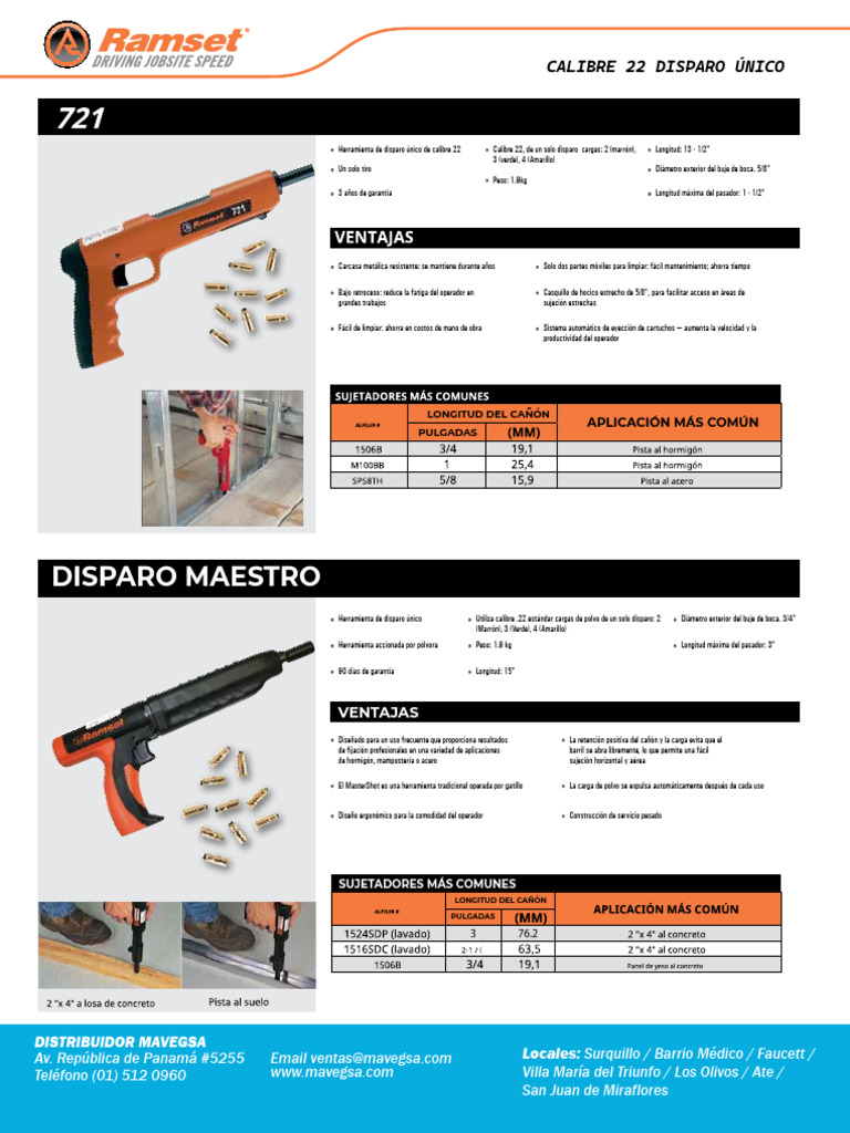Pistola RAMSET Master Shot | PDF | Calibre | Cartucho (armas de fuego)
