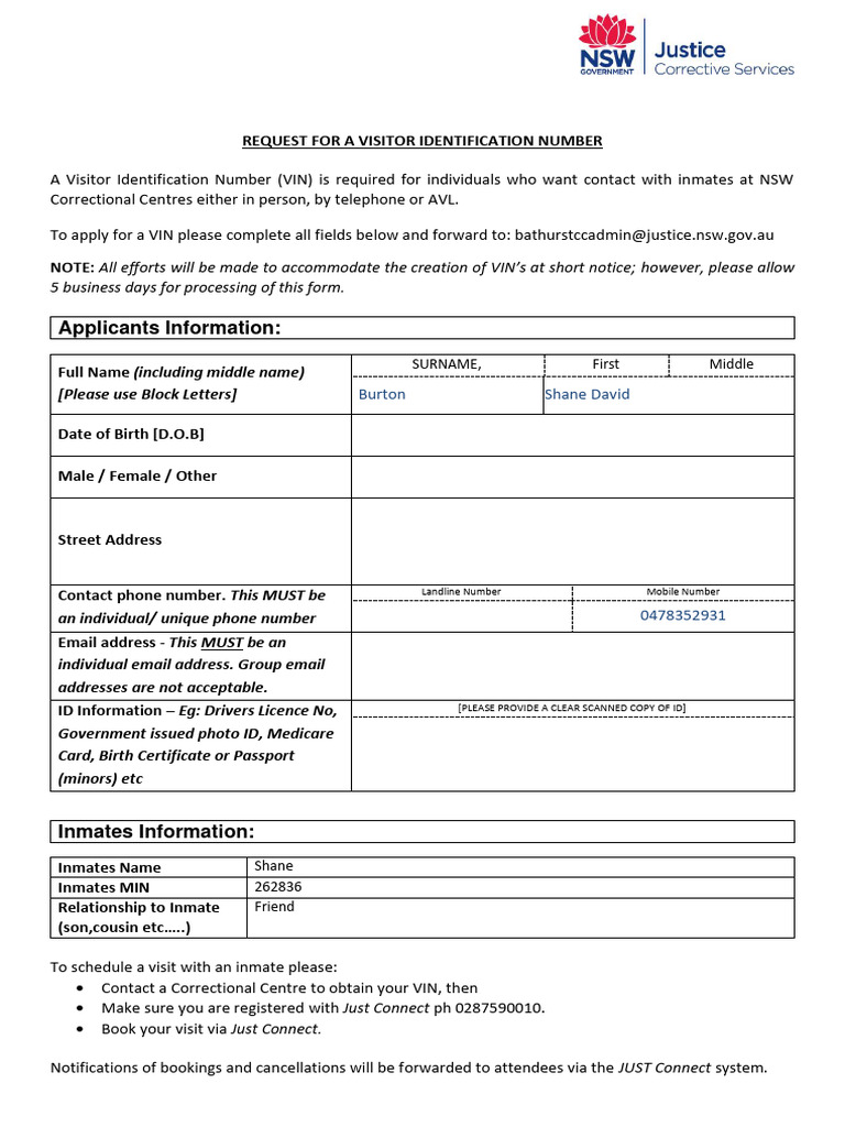 I Am Sharing 'CENTRE USE - Family and Friends VIN Application Form (1) (1) ' With You | PDF | Law