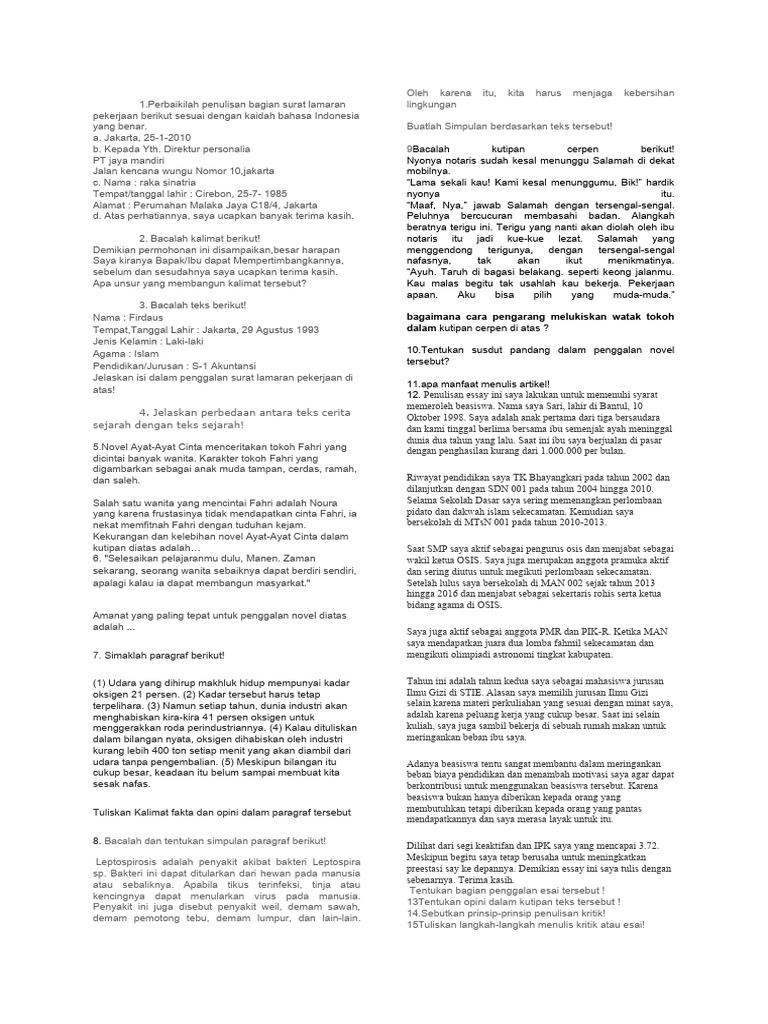 Soal PAT B Indo Kls 12 Tahun 2022 | PDF