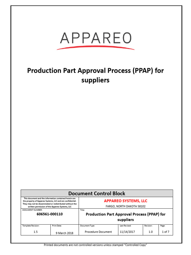 PPAP For Suppliers Procedure | PDF | Specification (Technical Standard) | Business