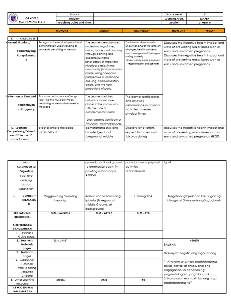 DLL Mapeh Q2 W7-8-2-1 | PDF | Learning | Cognition