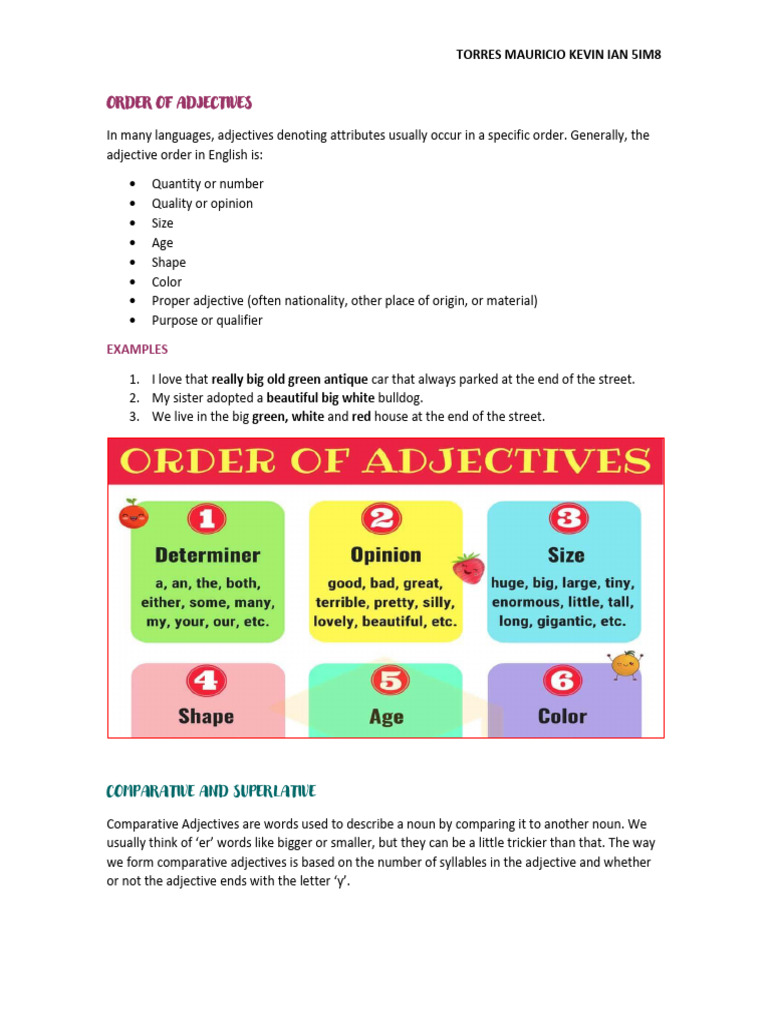English Adjective Order Guide | PDF | Adjective | Grammar