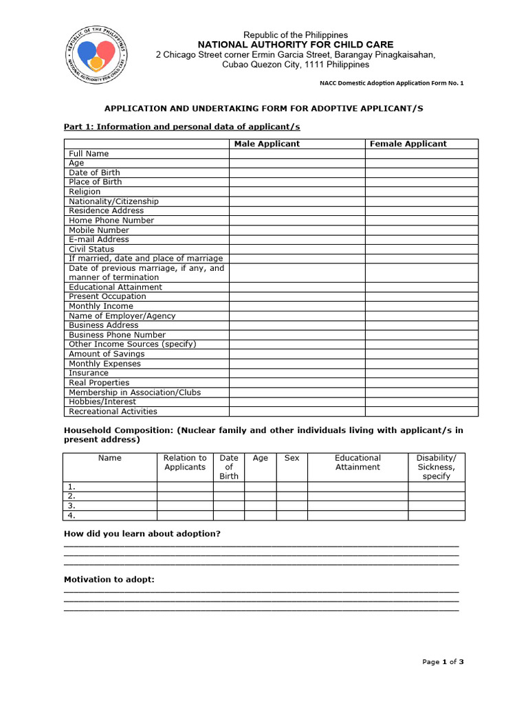 Adoption Application Form Philippines | PDF | Children's Rights | Family