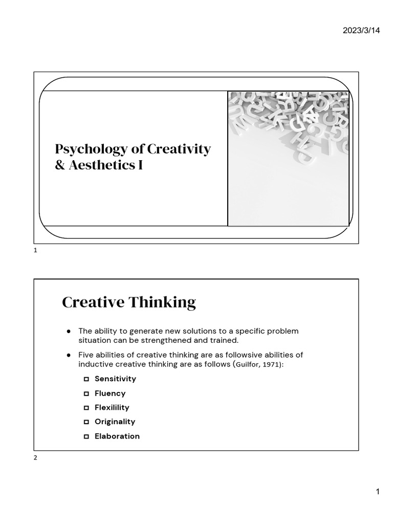 Handout WK4 Psychology of Creativity Aesthetics I 2023 Spring | PDF ...