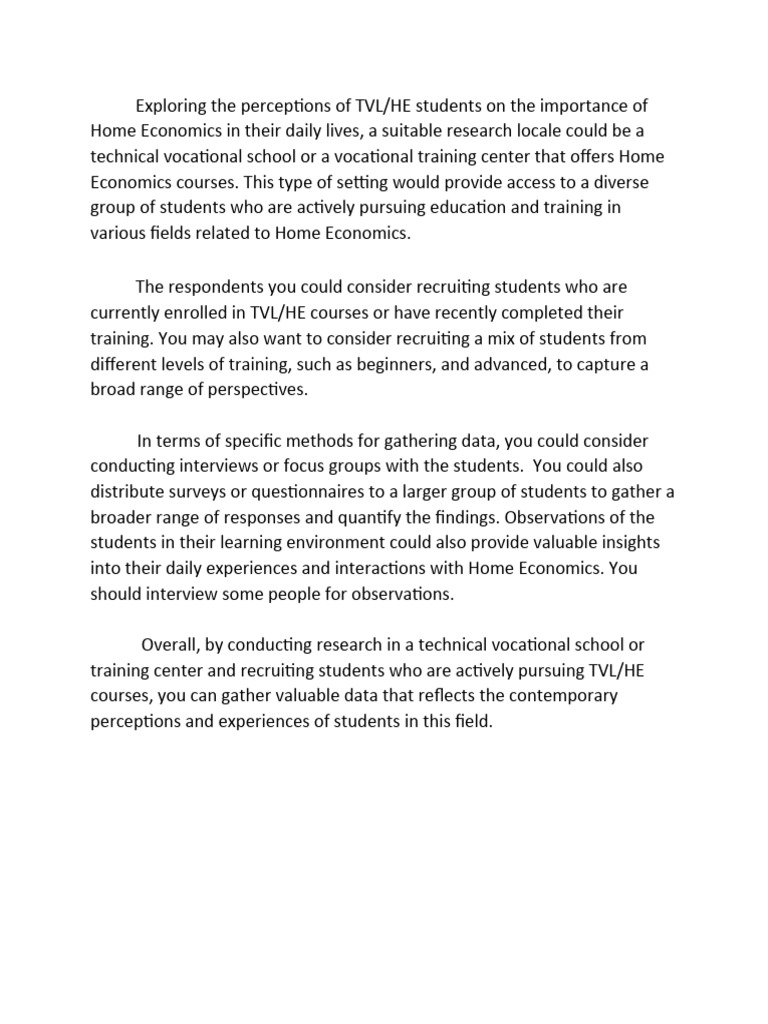 TVL/HE Students' Views on Home Ec | PDF