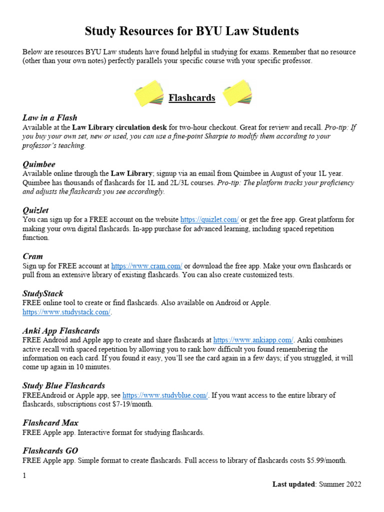 Handout 1L Study Resources 7 11 2022 | PDF | Flashcard | Libraries