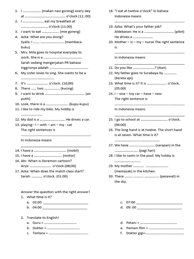 Kelas 2 PAS Bahasa Inggris | PDF