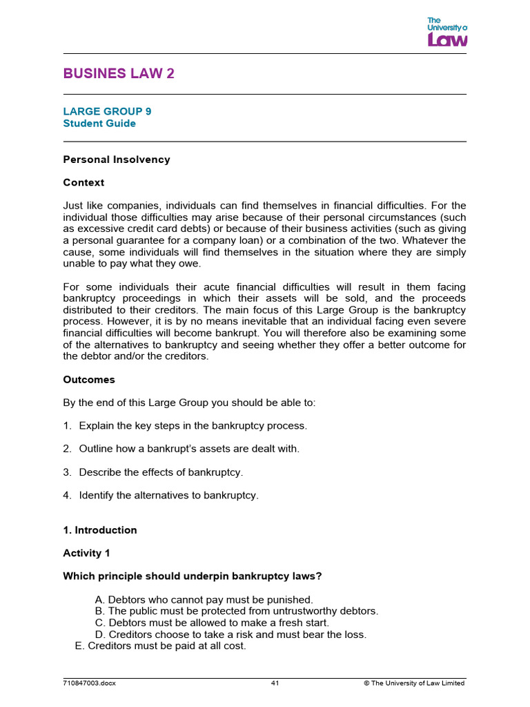 2223 Bus2 lg09 Ce01 Student Guide | PDF | Bankruptcy | Business Law
