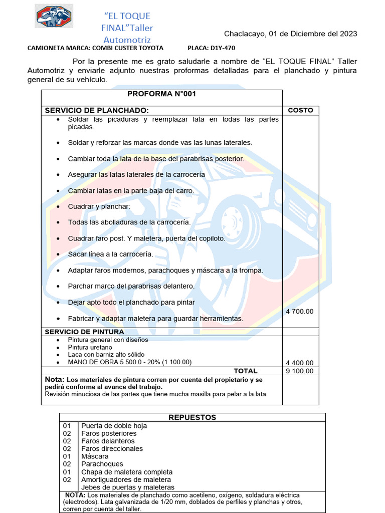 proforma COMBI2 | PDF | Vehículos de ruedas | Vehículo de motor
