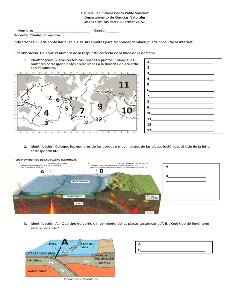 Ejercicio Sismo Formativo A Colores | PDF | Placas tectónicas | Temblores