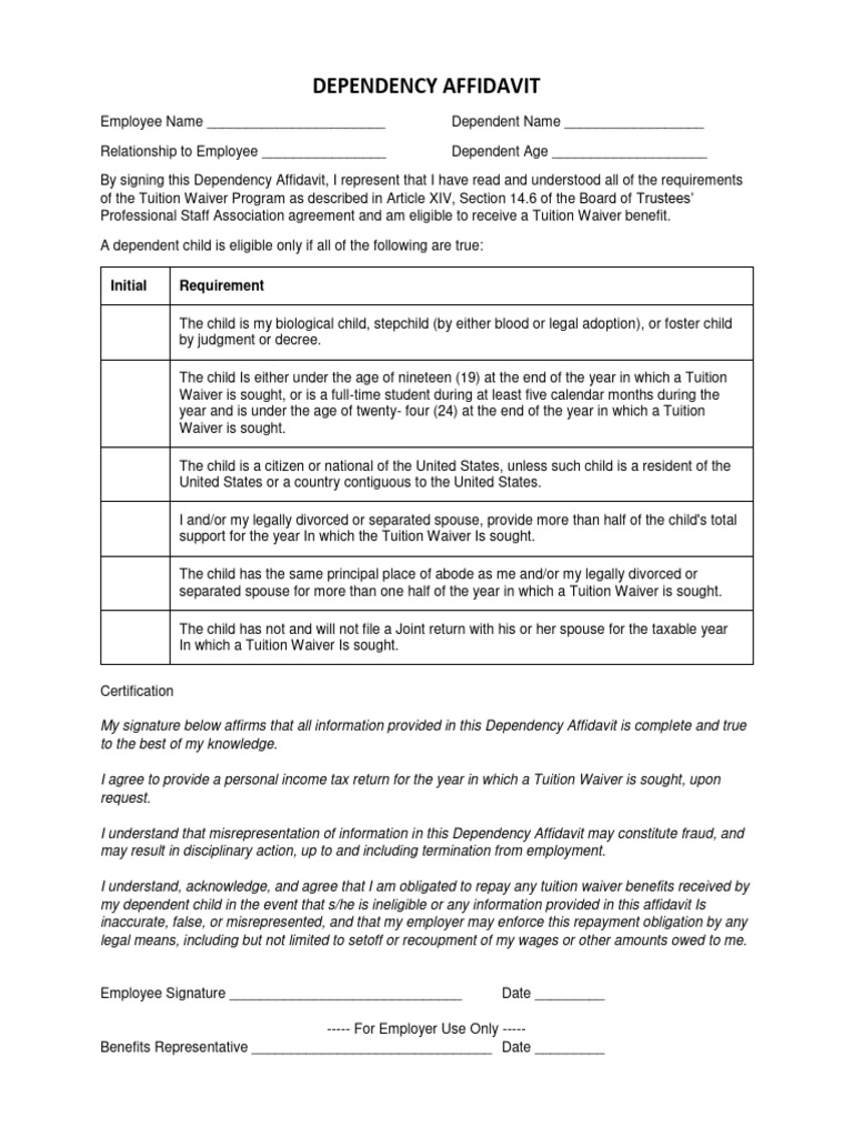 Dependency-Affidavit 2021 | Download Free PDF | Employment | Divorce