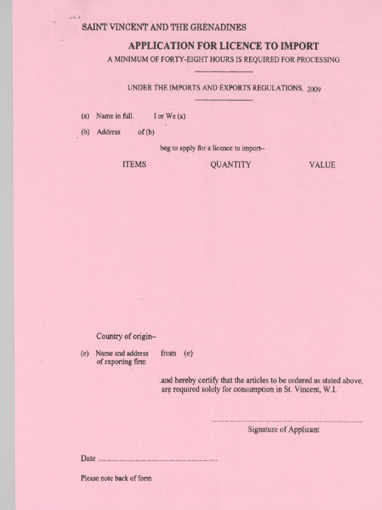 Import Licence Application Form | PDF