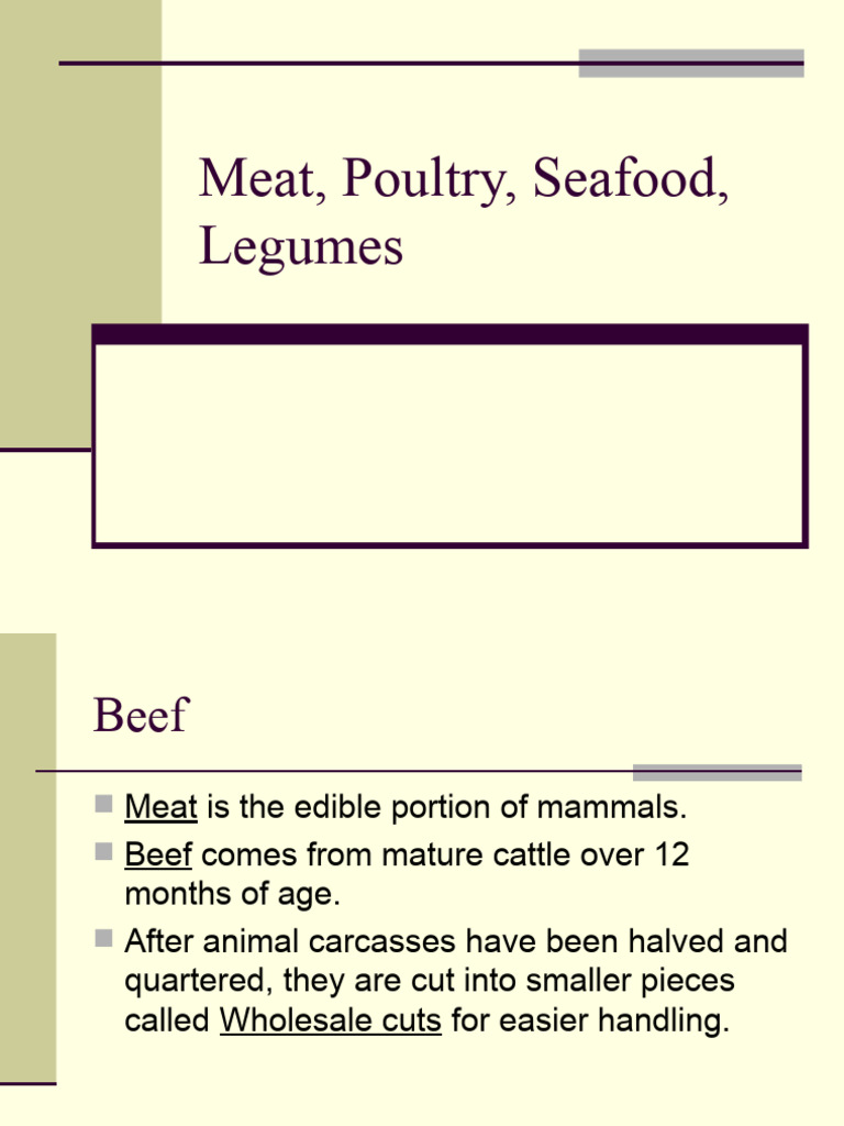 Meat, Poultry, Seafood, and Legumes Guide | PDF | Beef | Bean
