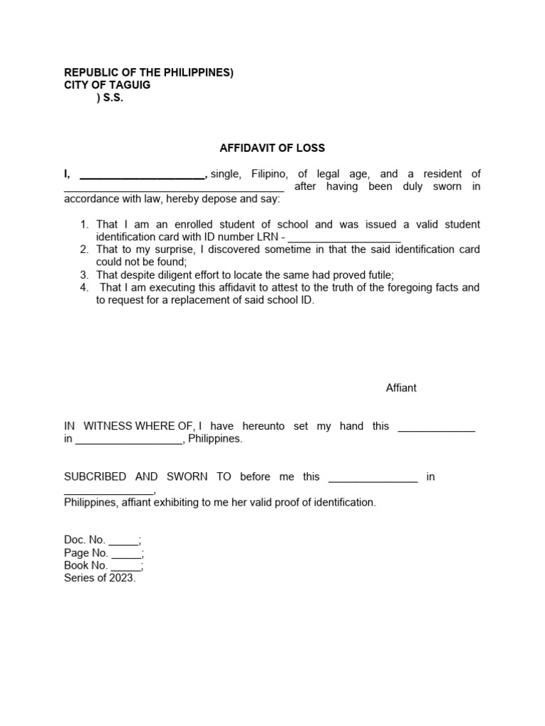 Affidavit of Loss | PDF