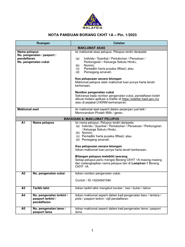 Panduan Mengisi Borang CKHT 1a 2023 | PDF