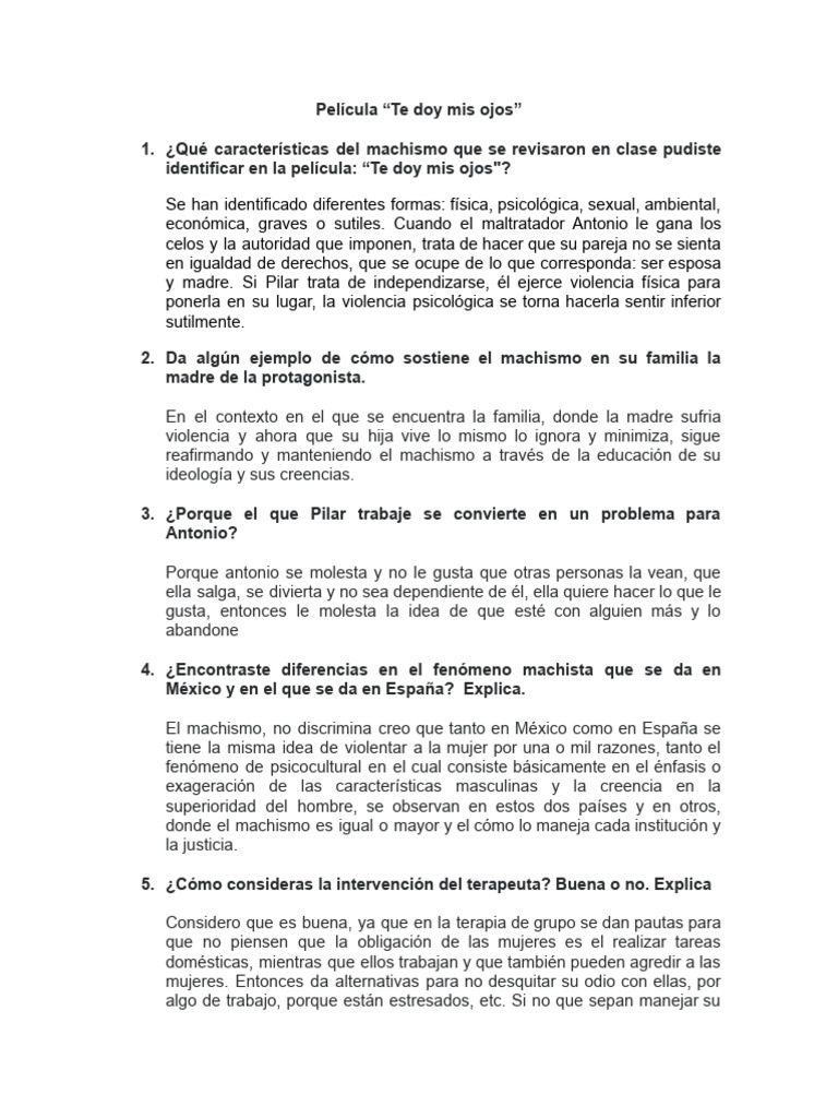 Machismo en "Te doy mis ojos" | PDF | La violencia contra las mujeres ...