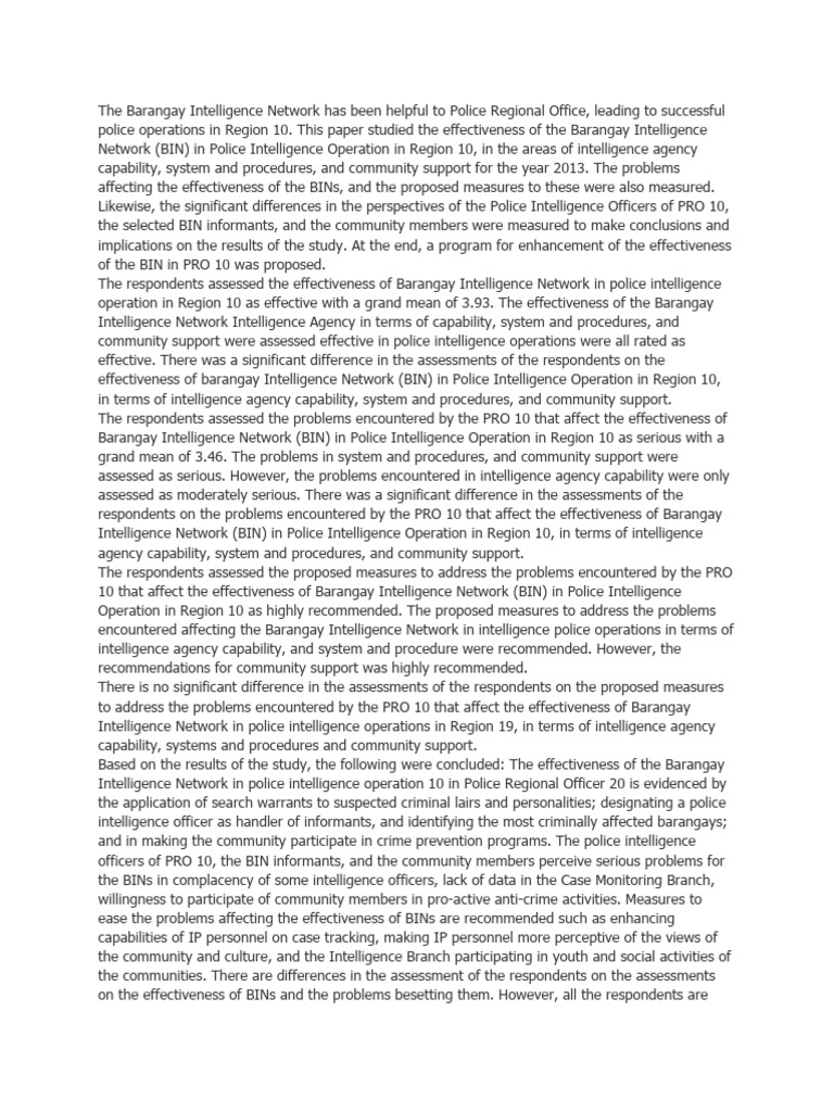 Enhancing Barangay Intelligence Network in PRO 10 | PDF | Police ...