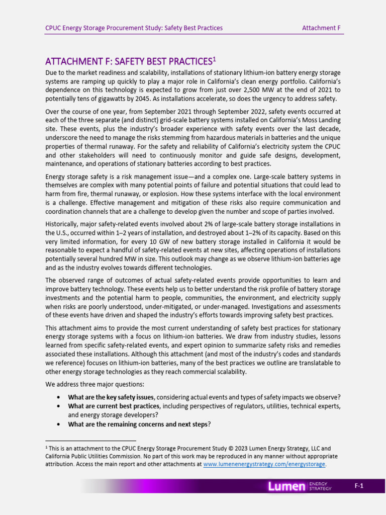 Safety Best Practices for Energy Storage | PDF | Lithium Ion Battery | Risk
