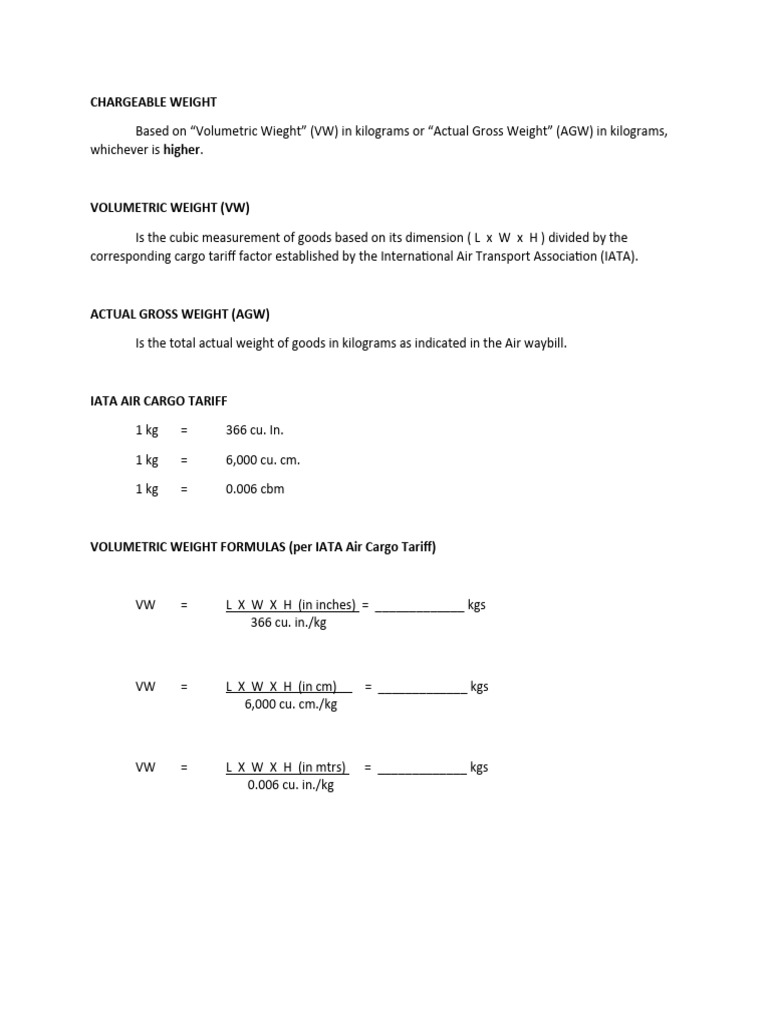 Chargeable Weight | PDF | Home & Garden