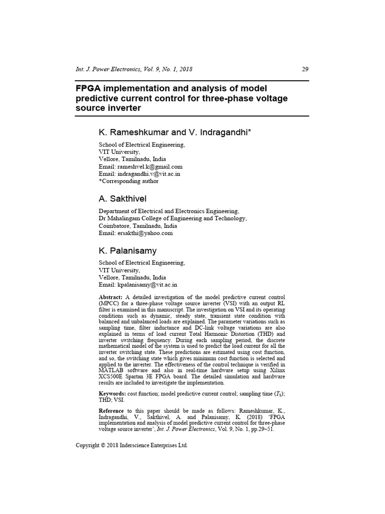 2018 Fpga Implementation And Analysis Of Model Predictive Current 