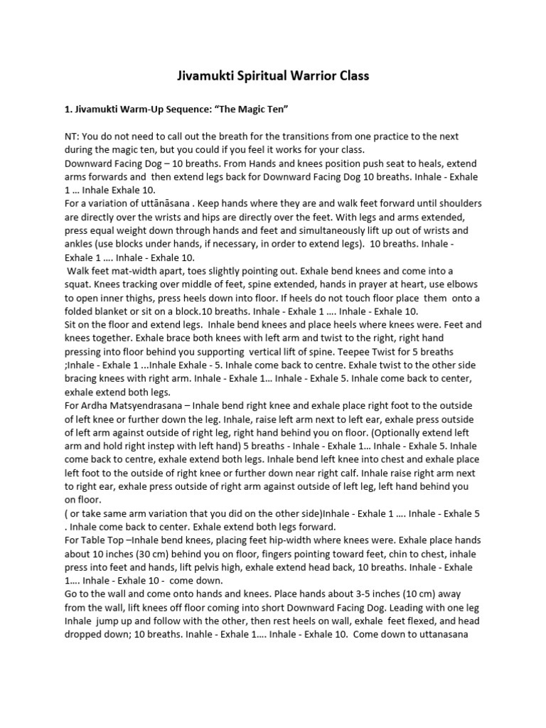 Jivamukti Spiritual Warrior Sequence | PDF | Foot | Anatomical Terms Of ...