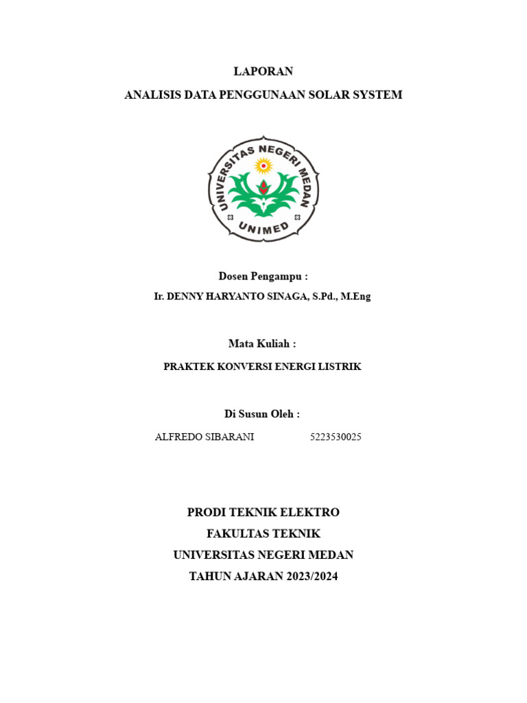 Laporan Penggunaan Solar Sistem Alfredo Sibarani | PDF | Teknologi & Rekayasa