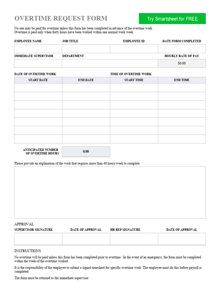 Overtime Request Form 10678 | PDF