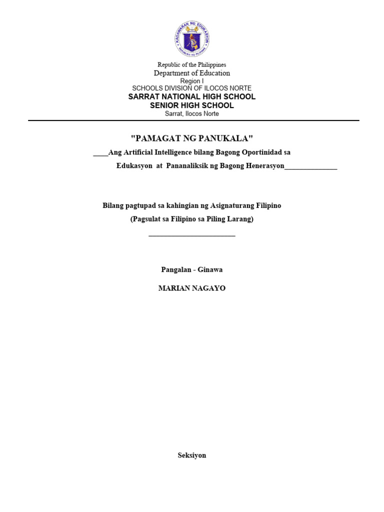 Front Page Panukalang Proyekto | PDF