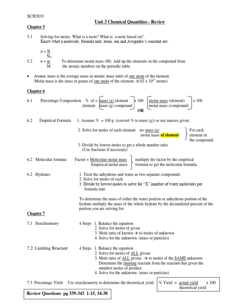 Unit 3 Review | PDF | Mole (Unit) | Stoichiometry