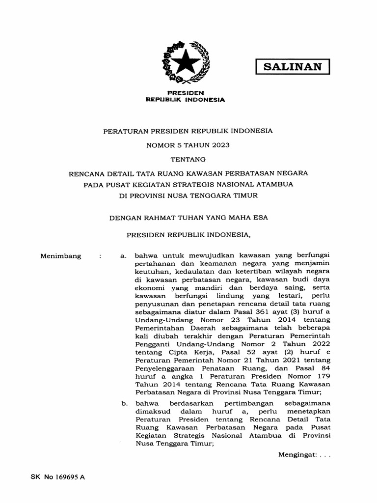 Salinan Perpres Nomor 5 Tahun 2023 | PDF