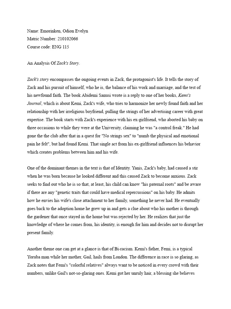 An Analysis of Zack's Story. | PDF | Narration