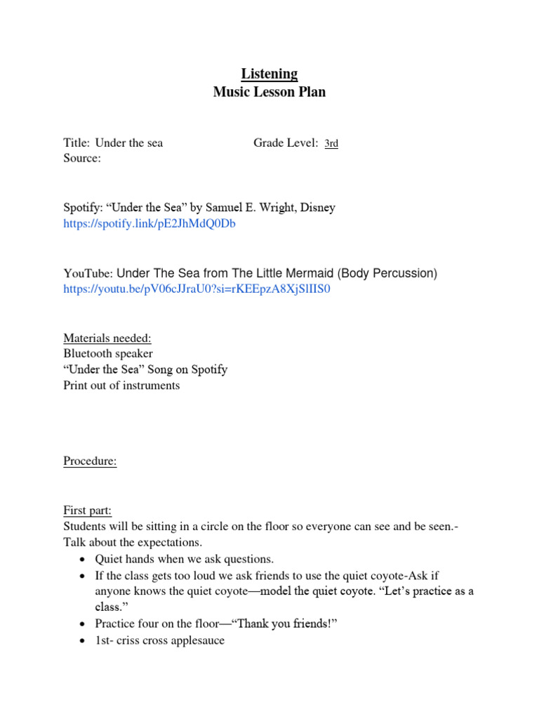 Listening Lesson Plan | PDF | Musical Instruments | Learning