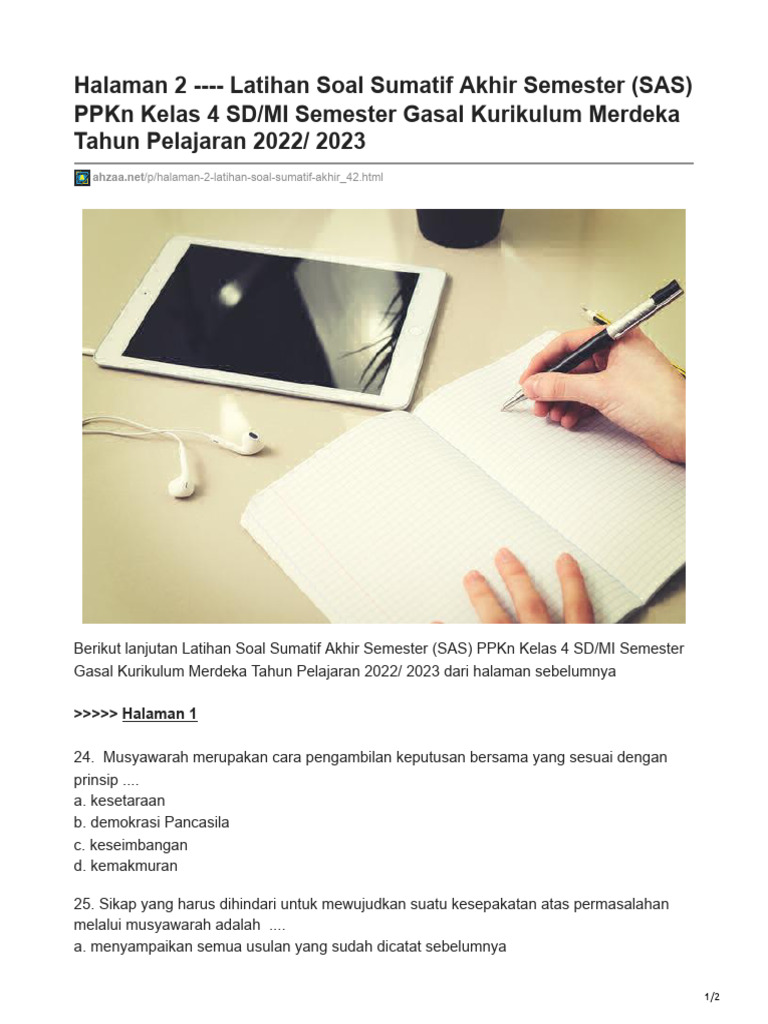 Halaman 2 - Latihan Soal Sumatif Akhir Semester SAS PPKN Kelas 4 SDMI Semester Gasal Kurikulum ...