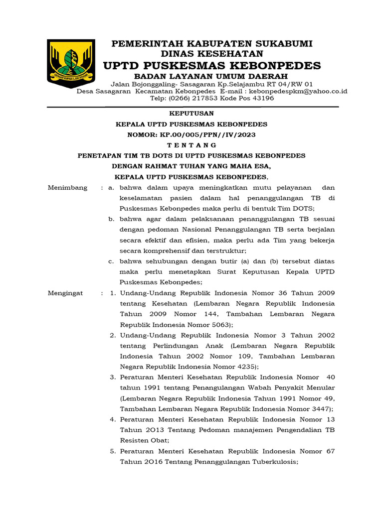 005 SK Tim TB Dots | PDF | Pengembangan Diri | Kesehatan Holistik