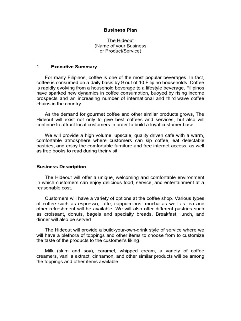 Sample Business Plan | Download Free PDF | Coffee | Coffeehouse