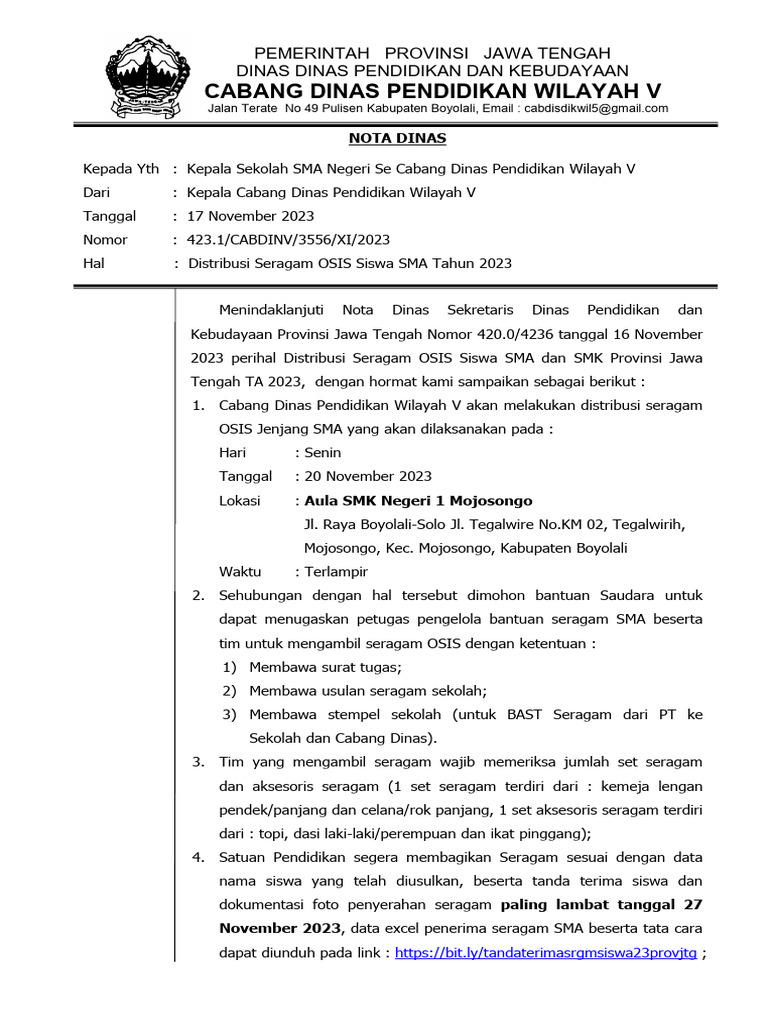 Distribusi Seragam OSIS SMA 2023 | PDF