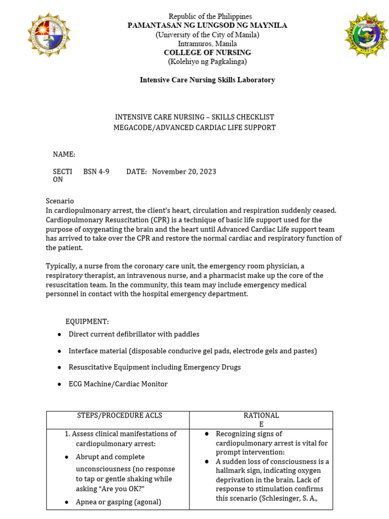 ACLS Megacode | PDF | Cardiopulmonary Resuscitation | Cardiac Arrest