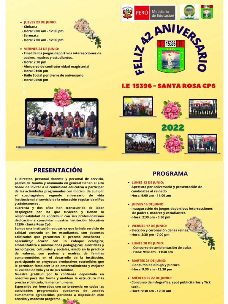 Diptico I.E. Aniversario | PDF