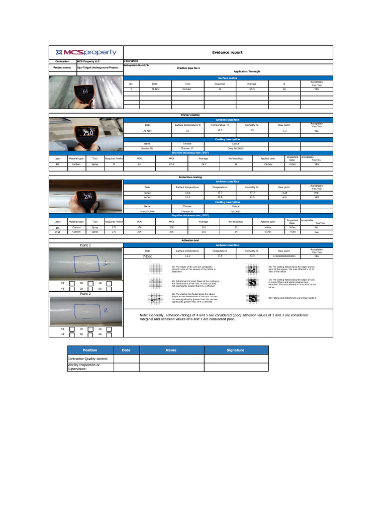 Coating Evidence (Template), Rev0 | PDF | Physical Chemistry | Chemistry