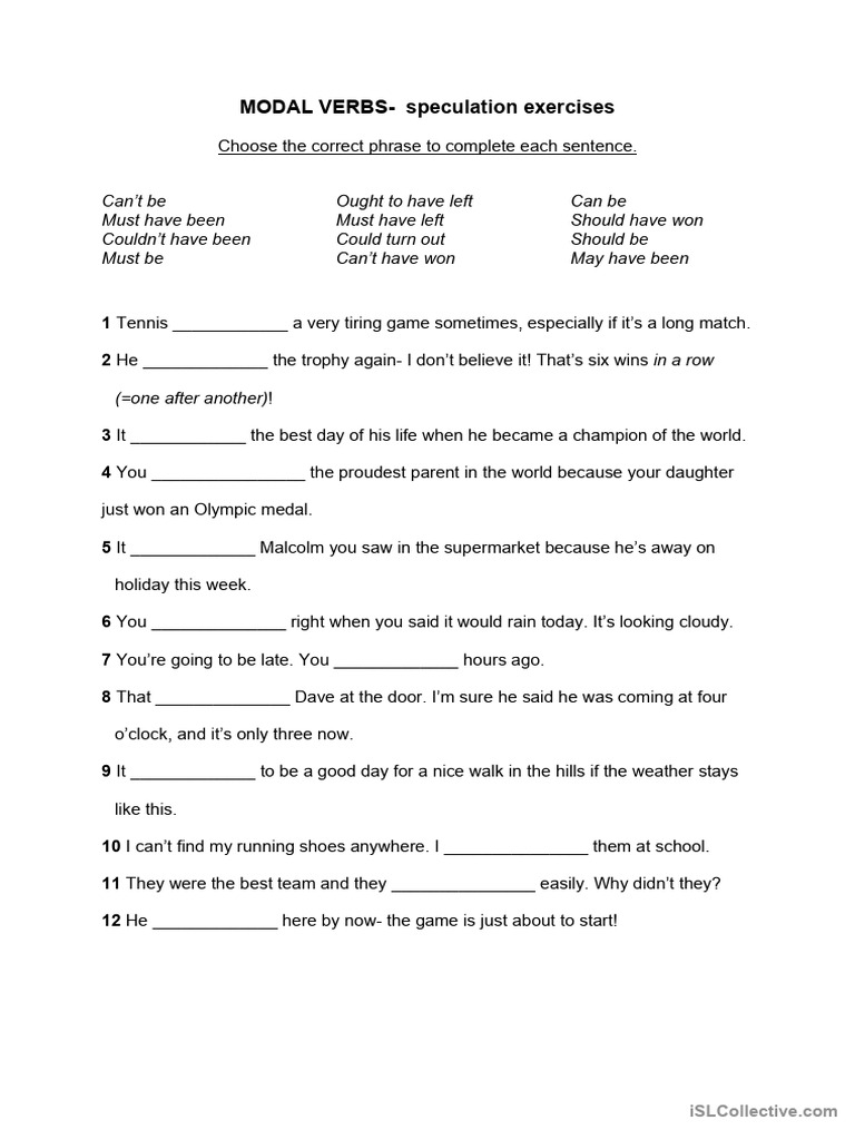 Modals Speculation Exercises | PDF | Semantic Units | Linguistic Typology