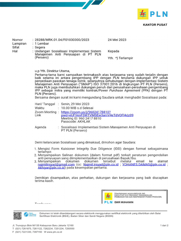 Undangan Sosialisasi SMAP 2023 DG Lampiran | PDF