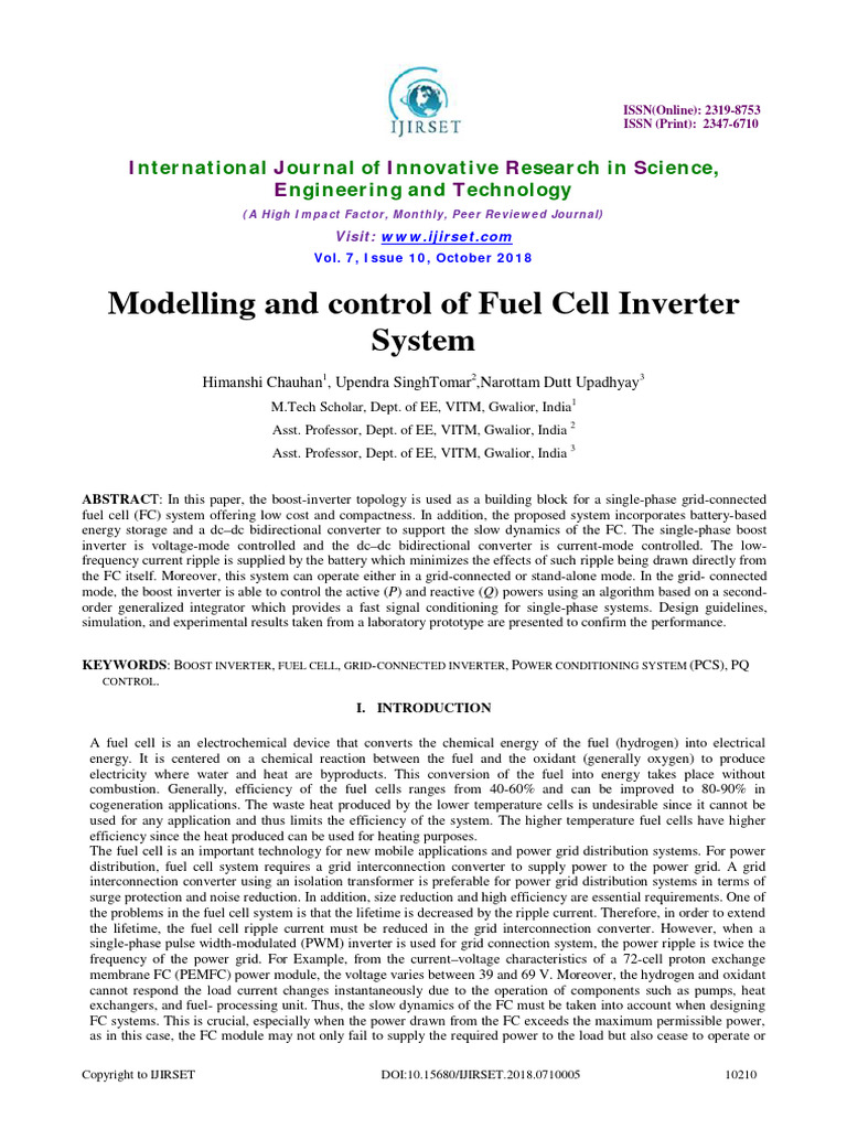 Modelling and Control of Fuel Cell Inverter System | PDF | Power ...