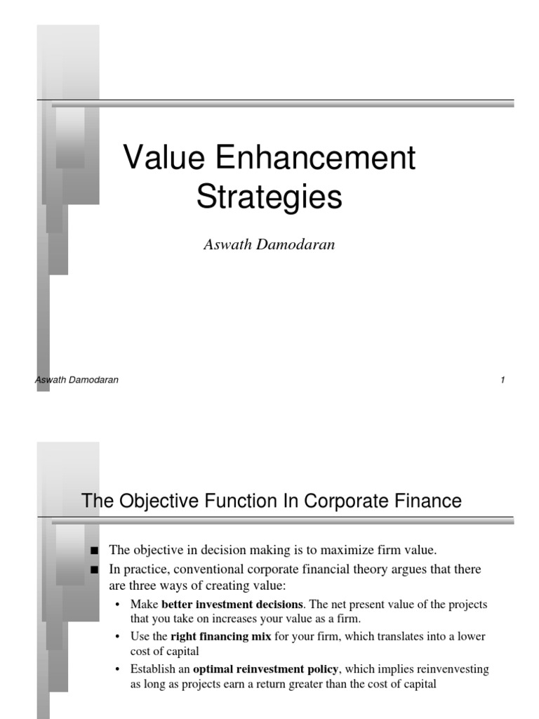 Value Enhancement Strategies: Aswath Damodaran | PDF | Cost Of Capital ...