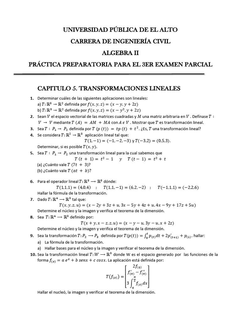 TERCERA PRACTICA | PDF | Mapa lineal | Valores propios y vectores propios