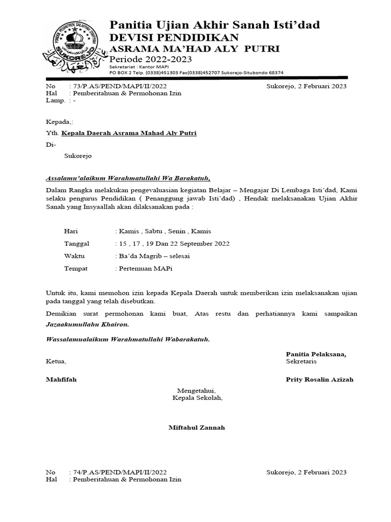 Ujian Akhir Sanah Isti'dad 2023 | PDF